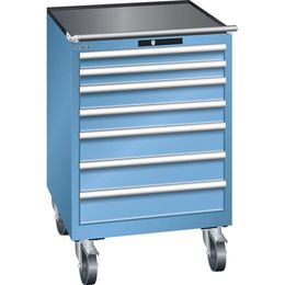 LISTA Schubladenschrank, fahrbar, BxT 717 x 725 mm, 7 Schubladen, lichtblau