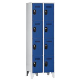 Wolf 4er-Schließfachschrank Köln, 2 Abteile, lichtgrau / enzianblau, 600 mm
