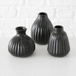 BOLTZE GRUPPE GMBH Dekovase Vase Blumenvase Porzellan matt schwarz H 12 cm 3er