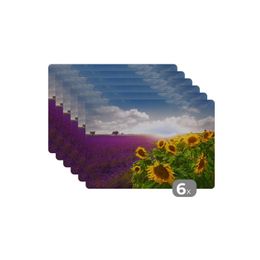 MuchoWow Platzset, Sonnenblumen neben einem Lavendelfeld