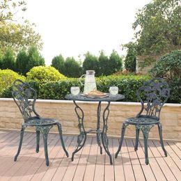casa.pro Gartenmöbelset Wakefield Tisch rund mit 2 Stühlen Gusseisen Dunkelgrün