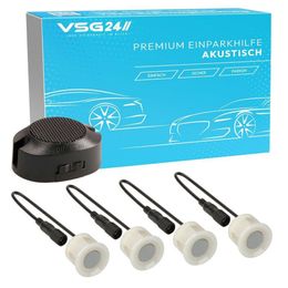 VSG24 Akustische Premium Einparkhilfe ECHO PLUS Parkhilfe zum nachrüsten PDC Rückfahrkamera (Rückfahrwarner mit Lautsprecher & 4 Sensoren Stecksystem Nachrüstsatz)