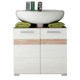 TRENDTEAM Waschbeckenunterschrank Badezimmerschrank Badmöbel Unterschrank Weiß-Eiche 60x56x34cm