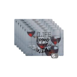 MuchoWow Platzset, Weinzitat "Das Leben beginnt nach dem Wein" mit Weingläsern im