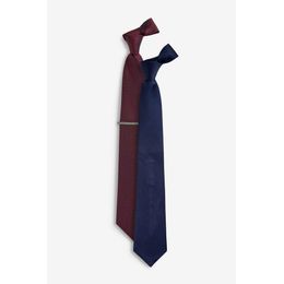 next Krawatte 2 x Struktur-Krawatten mit Krawattennadel (3-St)