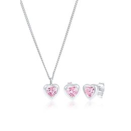 Elli Schmuckset Kinder Kette Stecker Herz Zirkonia Rosa 925 Silber