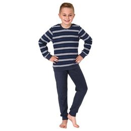 Normann Pyjama Jungen Frottee Schlafanzug langarm mit Bündchen in Streifenoptik