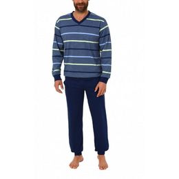 Normann Pyjama Herren Frottee Schlafanzug mit Bündchen in Streifenoptik