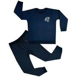 LOREZA Pyjama Jungen Thermo Schlafanzug Hausanzug langarm Baumwolle warm kariert (Set