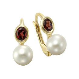 Firetti Perlenohrringe Schmuck Geschenk Silber 925 Ohrschmuck Patenrbrisur Perle, mit Granat - mit Süßwasserzuchtperle, goldfarben|rot|silberfarben