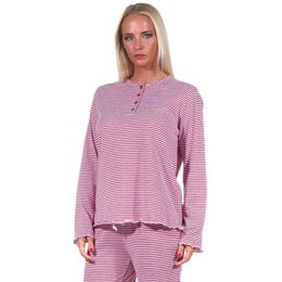 Normann Relaxanzug Damen Pyjama Shirt langarm Oberteil Mix & Match in Streifenoptik
