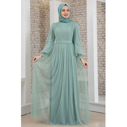 Modavitrini Abendkleid Damen Tüllkleid Abiye Abaya Hijab Kleid Maxikleid (KEMERI TASLI) mit Gürtel