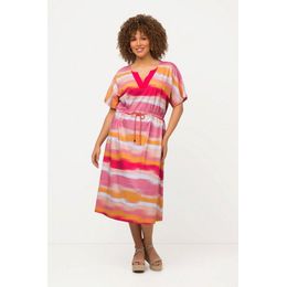 Ulla Popken Jerseykleid Midikleid Ringel Oversized Tunika-Ausschnitt