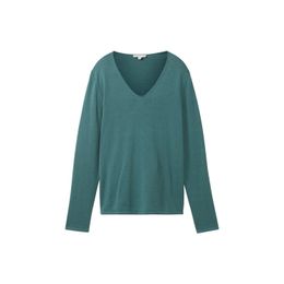 Tom Tailor Damen Pullover mit V-Ausschnitt, grün, Uni, Gr. XXL