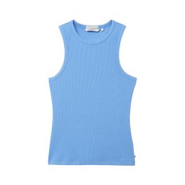 Tom Tailor Denim Damen Tanktop aus feinem Ripp, blau, Uni, Gr. XL