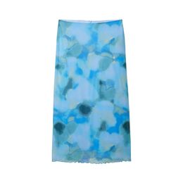 Tom Tailor Denim Damen Midirock mit recyceltem Polyester, blau, Muster, Gr. XL