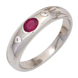 Schmuck Krone Silberring Ring Damenring Rubin rot oval Zirkonia weiß 925 Silber schlicht Silberring