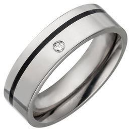 Schmuck Krone Diamantring Ring Titanring aus Titan mit schwarzer Keramik Streifen Diamant Brillant flach