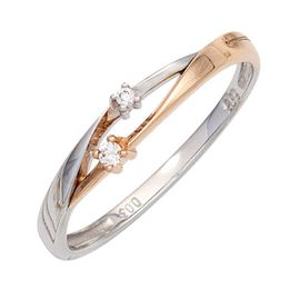 Schmuck Krone Diamantring Ring Damenring mit 2 Diamanten Brillanten 585 Gold Weißgold Rotgold bicolor