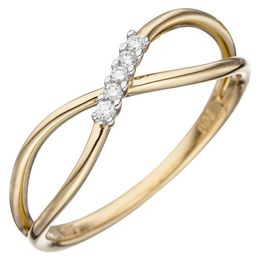 Schmuck Krone Diamantring Ring Damenring 5 Diamanten Brillanten 585 Gold Gelbgold Unendlichkeit Zeichen
