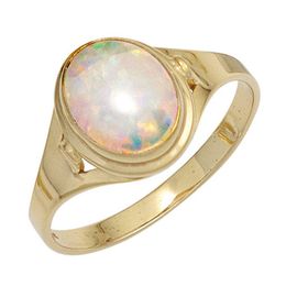 Schmuck Krone Fingerring Ring Damenring mit Opal oval 333 Gold Gelbgold Opalring Goldring Fingerring