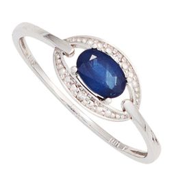 Schmuck Krone Goldring Ring mit Saphir blau & Brillanten