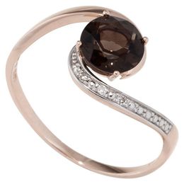 Schmuck Krone Diamantring Ring Damenring mit Rauchquarz braun & 3 Diamanten Brillanten 585 Rotgold
