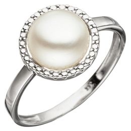 Schmuck Krone Fingerring Ring Damenring mit Süßwasser Perle 333 Gold Weißgold Perlenring Fingerschmuck
