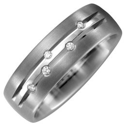 Schmuck Krone Diamantring Partner-Ring Fingerring Titan teilmattiert mit 5 Diamanten Brillanten 0