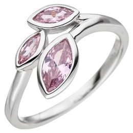 Schmuck Krone Silberring Ring 3 spitz-ovale Blätter mit rosa Zirkonia 925 Silber Fingerschmuck Damen