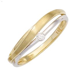 Schmuck Krone Verlobungsring Ring Damenring mit Diamant Brillant teilmatt 585 Gold Gelbgold Weißgold bicolor