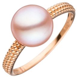 Schmuck Krone Fingerring Ring Damenring Perlenring mit Süßwasser-Zuchtperle rosa 585 Gold Rotgold Damen