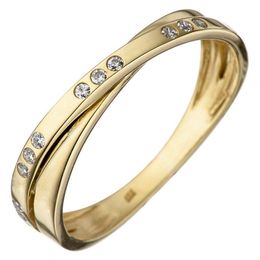 Schmuck Krone Fingerring Ring Damenring 2 überkreuzte Goldringe mit 15 weißen Zirkonia 333 Gold Gelbgold