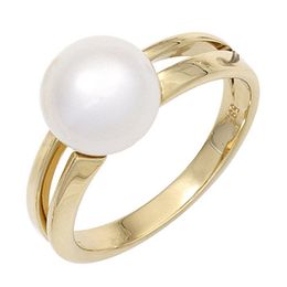 Schmuck Krone Fingerring Ring Damenring mit Perle Süßwasser Zuchtperle 585 Gold Gelbgold Perlenring