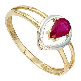 Schmuck Krone Diamantring Damenring Ring mit Rubin & 3 Diamanten Brillanten 585 Gold Gelbgold Goldring