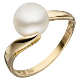 Schmuck Krone Fingerring Ring Damenring mit Perle Süßwasser Zuchtperle weiß 585 Gold Gelbgold Goldring