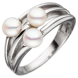Schmuck Krone Silberring Ring Damenring mit drei weißen Süßwasser Perlen 925 Silber Perlenring Damen