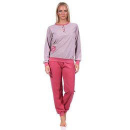 Normann Pyjama Damen Frottee Pyjama mit Bündchen im Streifendesignund Knopfleiste