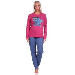 RELAX by Normann Pyjama Damen langarm Schlafanzug mit Sterne Motiv