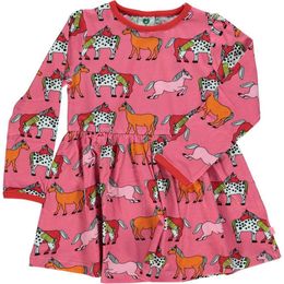 Småfolk Shirtkleid Smafolk Kleid pink langarm allover Pferdeprint und Volants