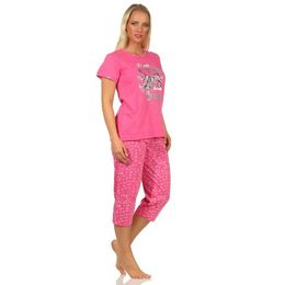 RELAX by Normann Pyjama Damen kurzarm Capri Schlafanzug mit tollem Frontprint und Caprihose