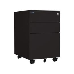 Makika Rollcontainer abschlie&szlig;bar mit Schubladen und Rollen 39x50x60cm in Schwarz