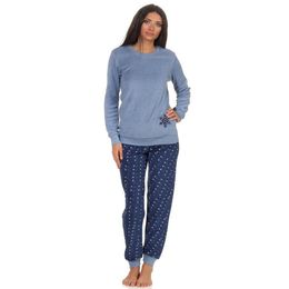 RELAX by Normann Pyjama Damen Frottee Schlafanzug mit Bündchen Eiskristall Motiv