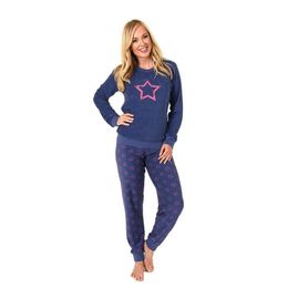 RELAX by Normann Pyjama Damen Frottee Pyjama langarm Schlafanzug mit Bündchen + Sterne Optik