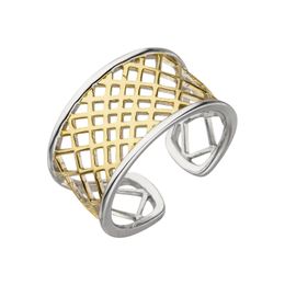 Schmuck Krone Silberring Offener Ring Damenring aus 925 Silber bicolor vergoldet mit Netz-Muster B:11