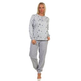 Normann Pyjama Damen Frottee Pyjama mit Bündchen Sterne Optik