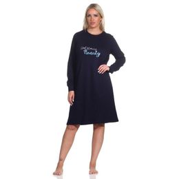 Normann Nachthemd Damen langarm Nachthemd mit Bündchen in Kuschel Interlock Qualität