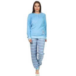 Creative by Normann Pyjama Damen Frottee Schlafanzug mit Bündchen Hose gestreift FALSCH