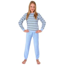 Normann Pyjama Mädchen Frottee Schlafanzug langarm mit Bündchen