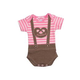 P.Eisenherz Kurzarmbody Body mit kurzem Arm "Lederhose" rosa/weiß 92 im Lederhosen Look mit Brezel